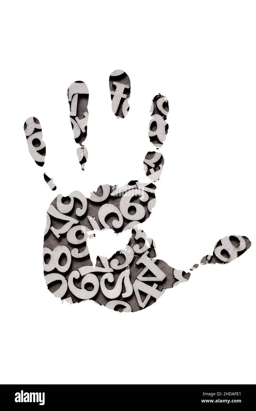 Handprint palm with an abstract background consisting set numbers Stock ...