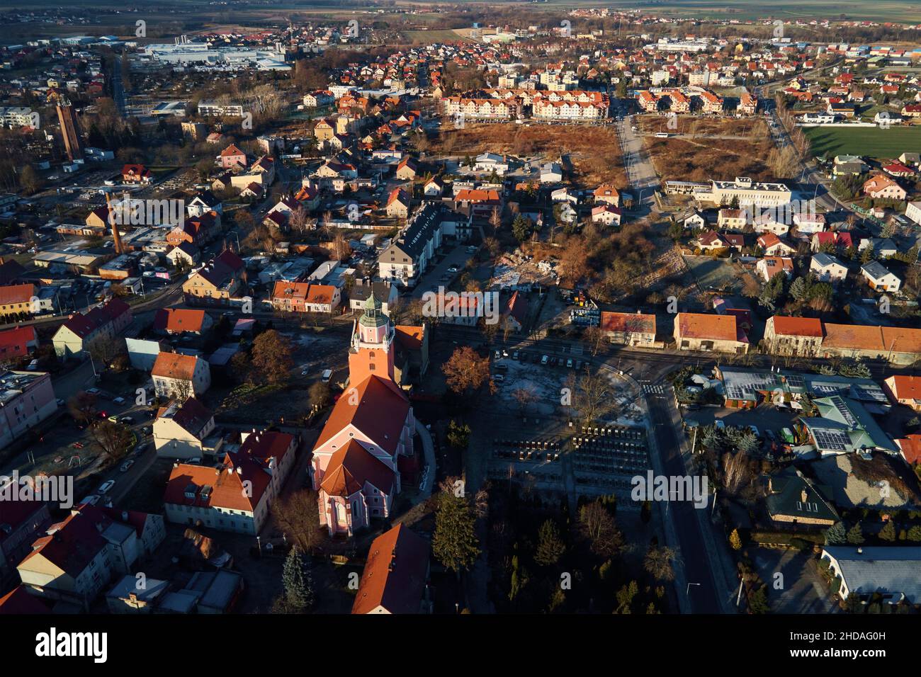 Aerial view of european city with architecture buildings and streets ...