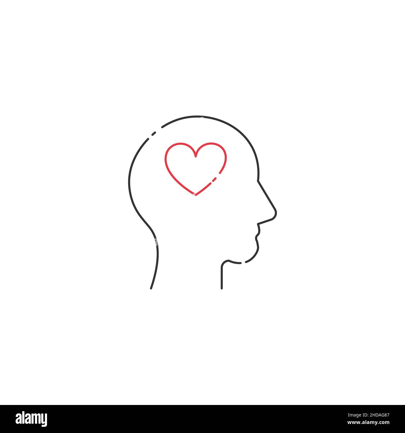 Heart in a human head linear icon editable stroke. The psychology of ...