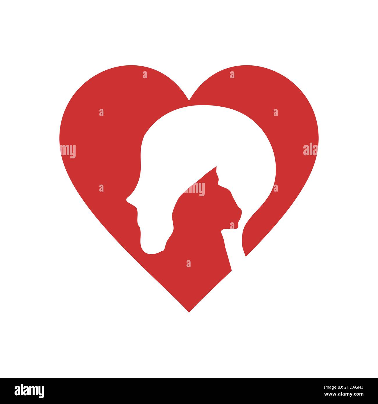 Cat and man inside red heart. Animal care symbol. Cat shelter logo ...