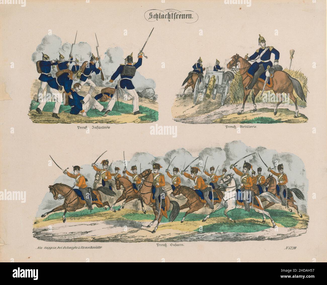 Vintage lithography: Prussian army in Battle scenes. 1866 Prussian ...