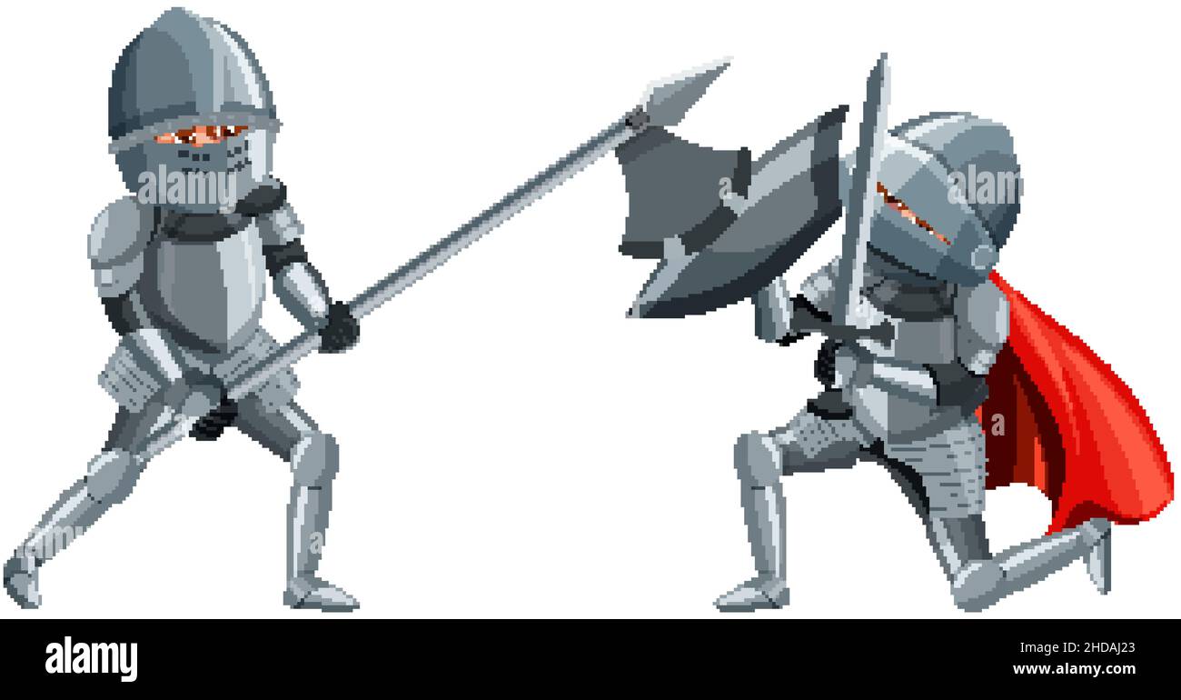 Two medieval knights fighting on white background illustration Stock ...