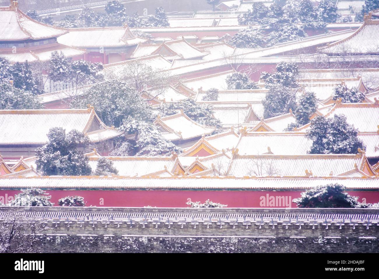Beautiful shot of first snow in Beijing gugong palace Stock Photo - Alamy