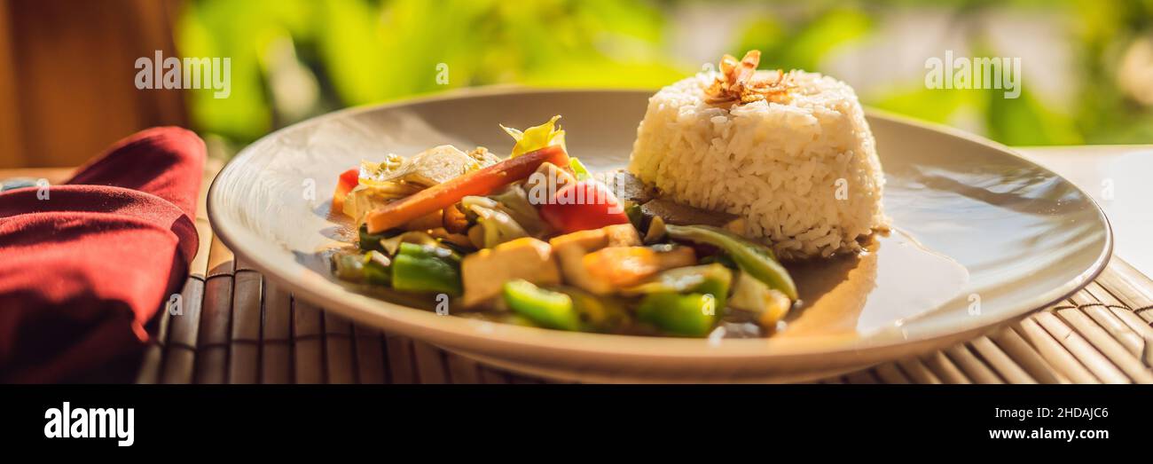 Traditional Balinese cuisine. Vegetable and tofu stir-fry with rice ...
