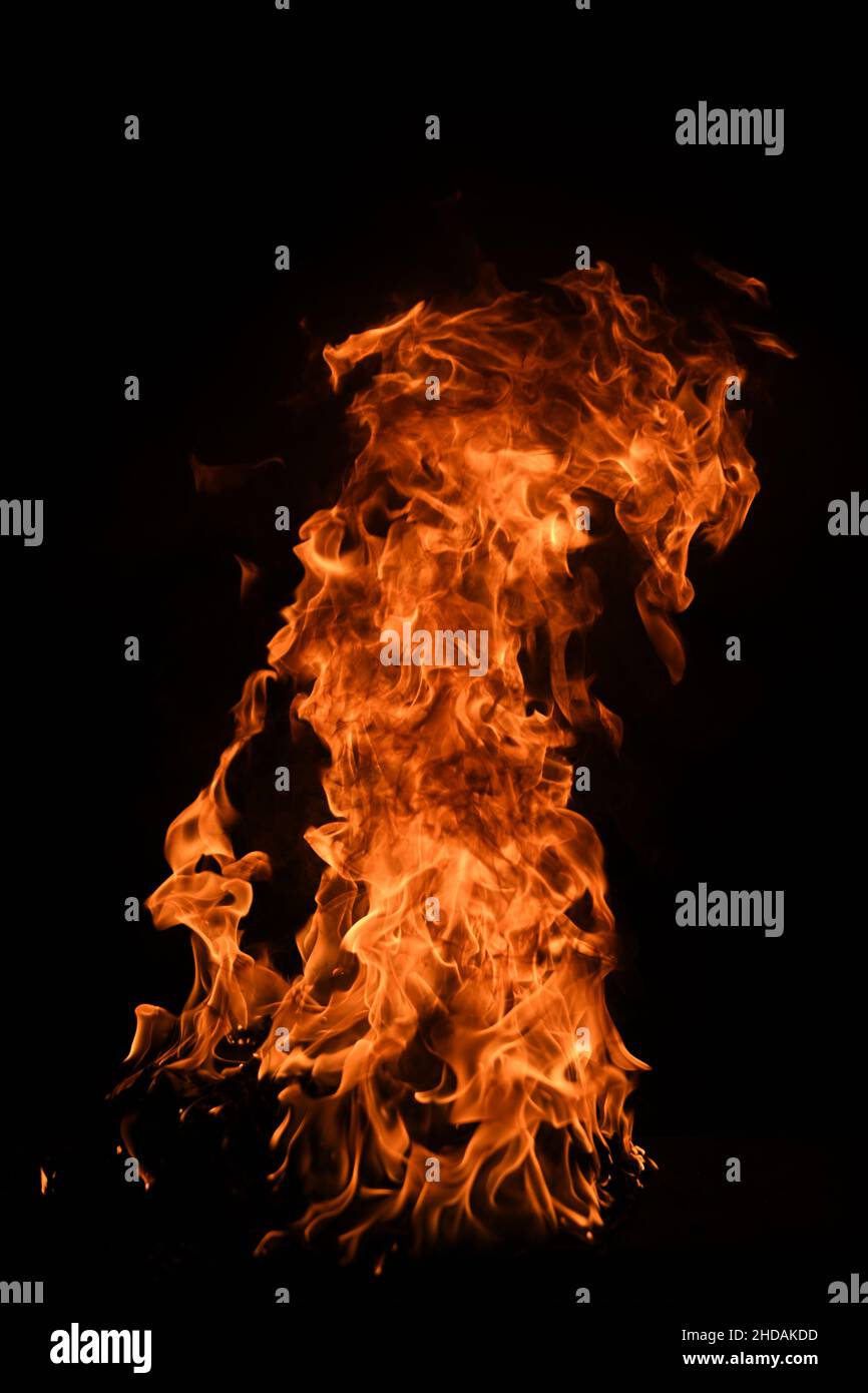 Texture of fire on a black background. Abstract fire flame background ...