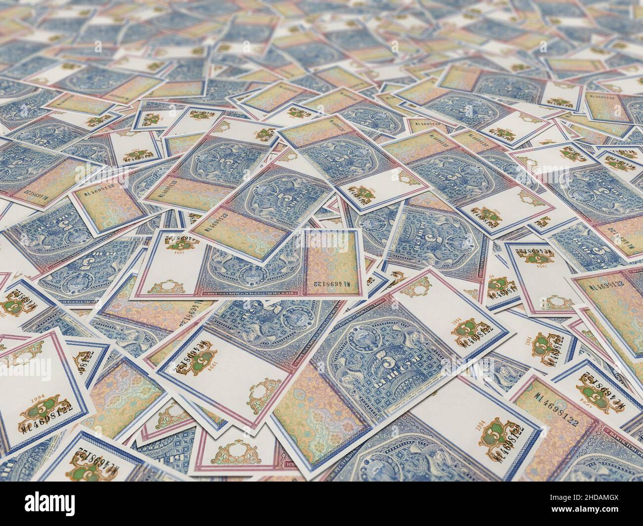 Closeup shot of Uzbekistani som banknotes for wallpaper and background ...