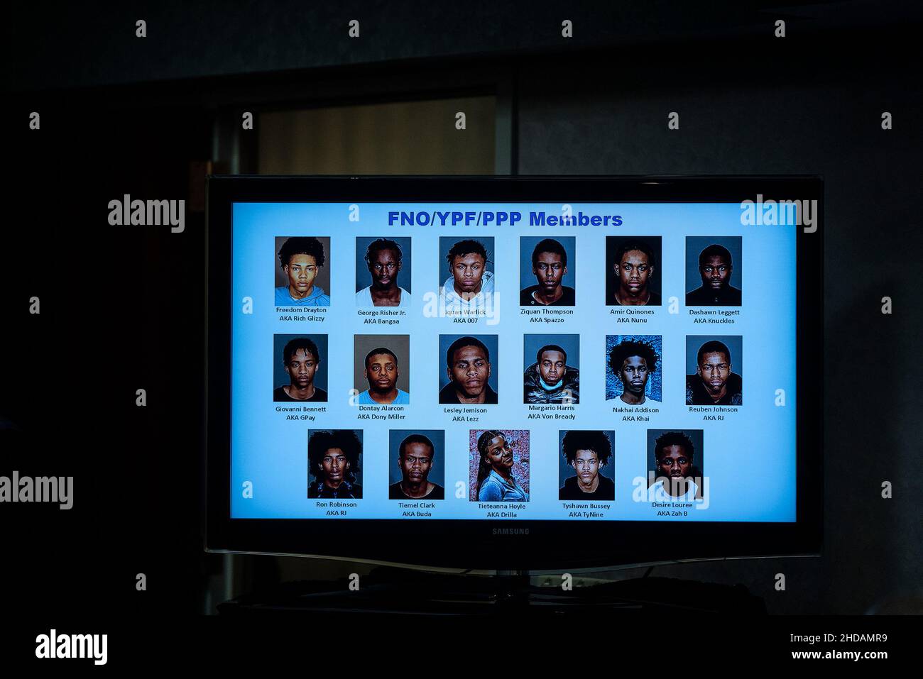 New York, New York, USA. 4th Jan, 2022. Photos of indicted gang members ...