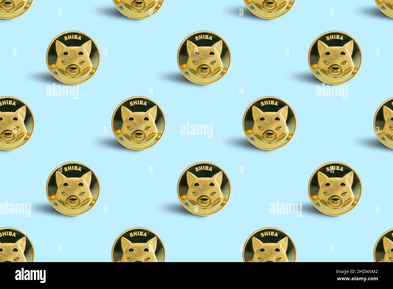 Shiba Inu or Shib cryptocurrency coin seamless pattern on blue ...