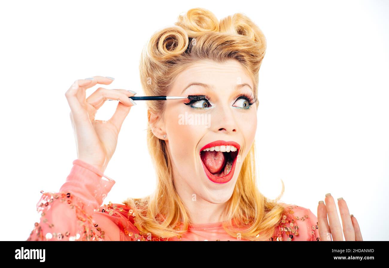 Blonde excited funny woman on the brow beauty procedures. Care for ...
