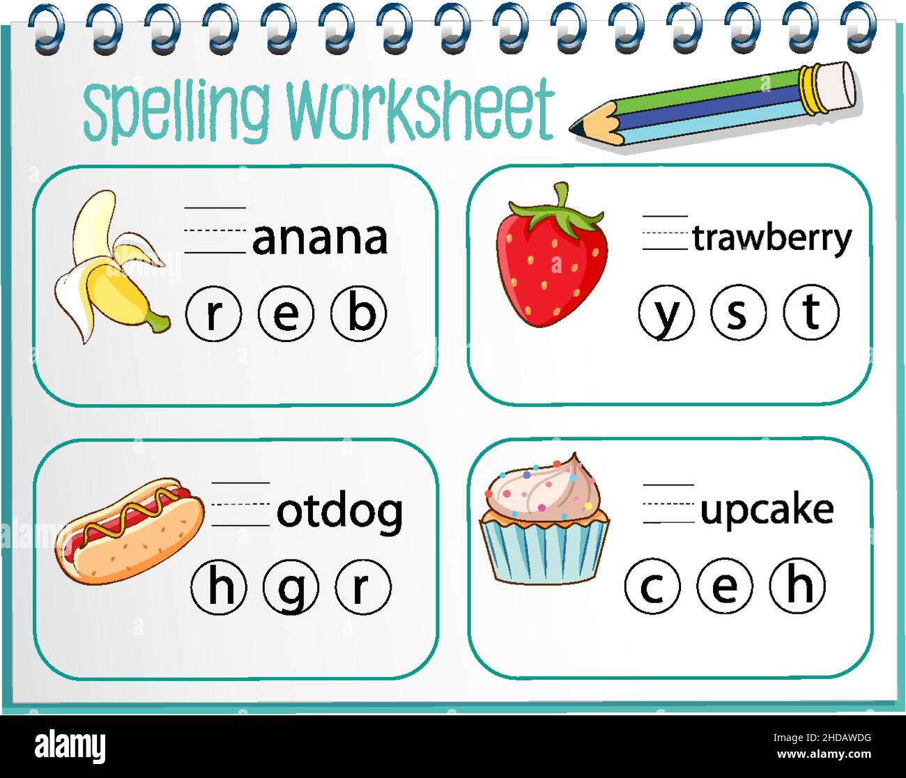 Spelling worksheet template for kids illustration Stock Vector Image ...