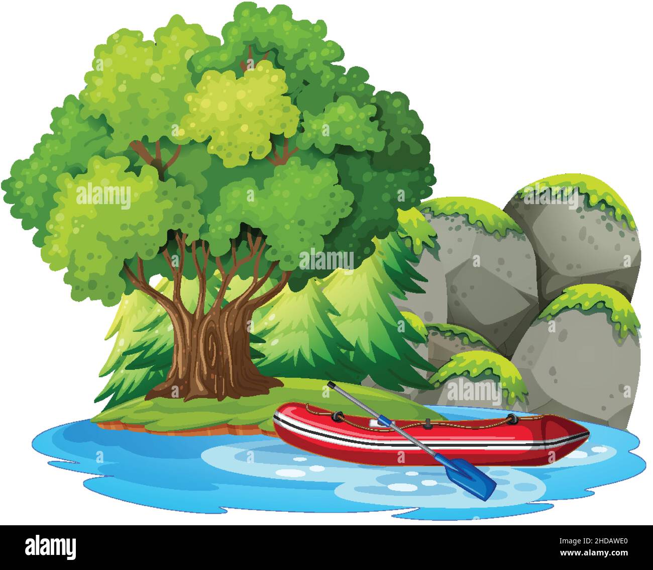 isolated island landscape with inflatable boat illustration Stock ...