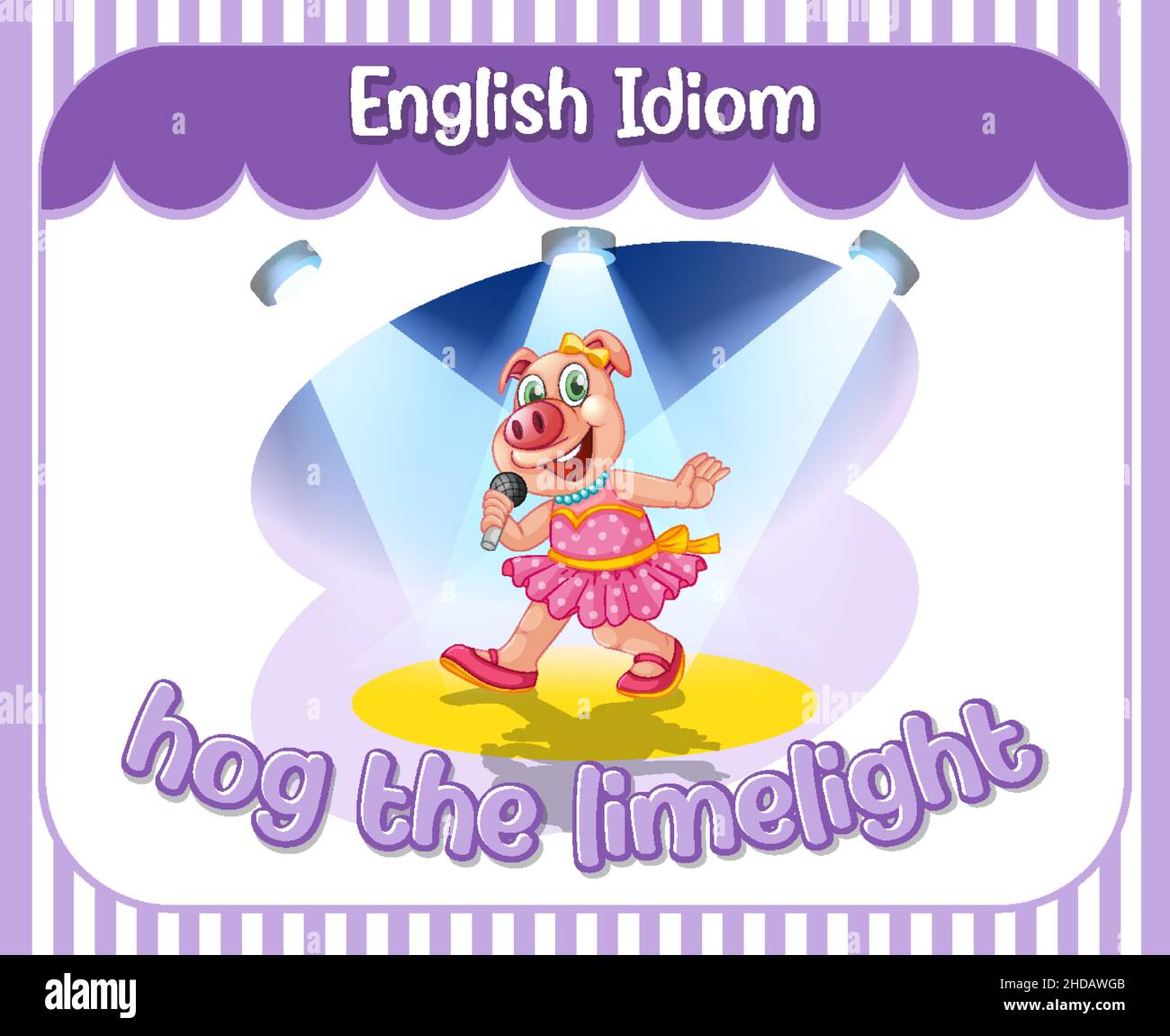 English idiom with picture description for hog the limelight ...