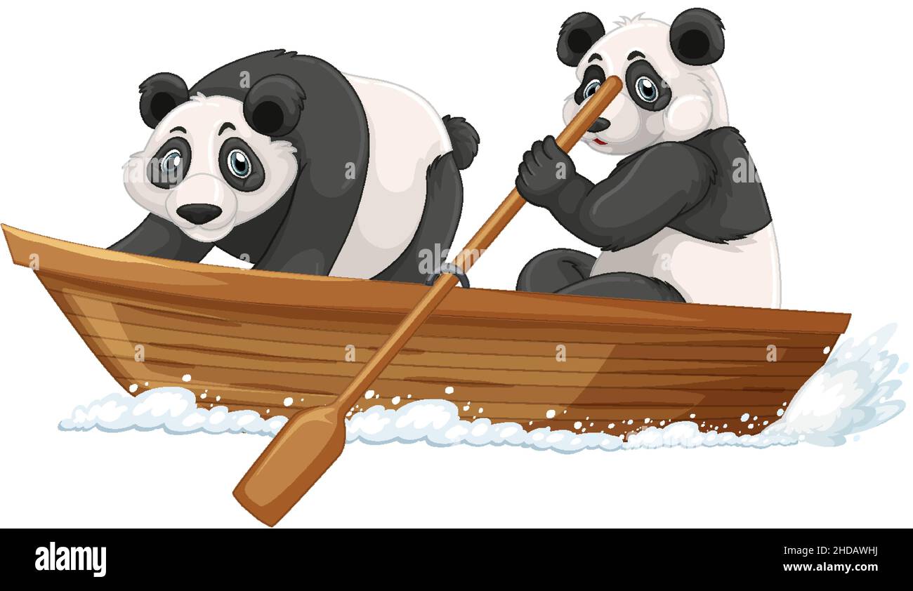 Pandas on wooden boat in cartoon style illustration Stock Vector Image ...