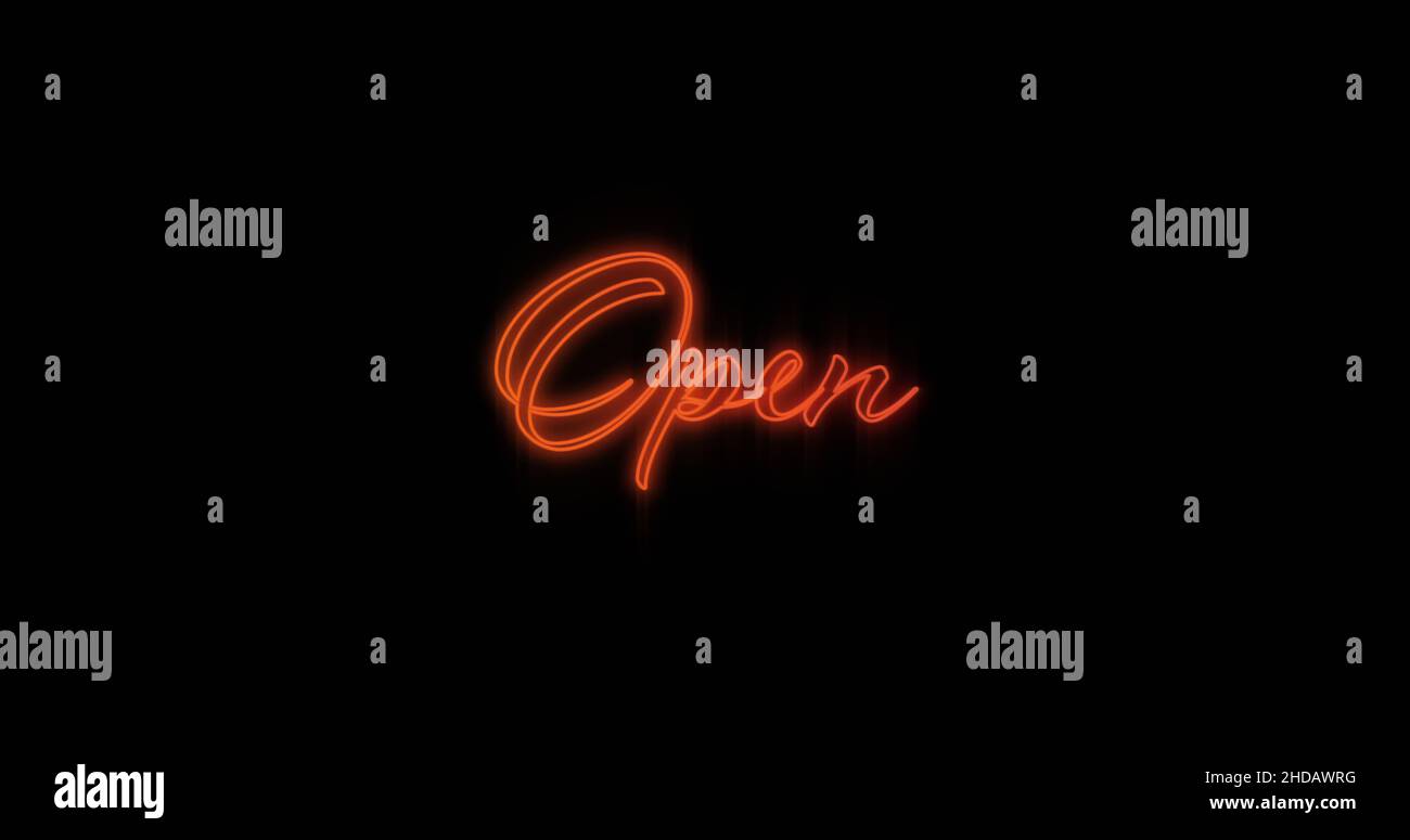 Emerging orange Open neon billboard Stock Photo - Alamy