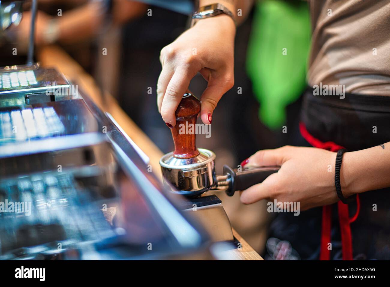 Coffee pressure of a bartender before preparation at the bar Stock ...