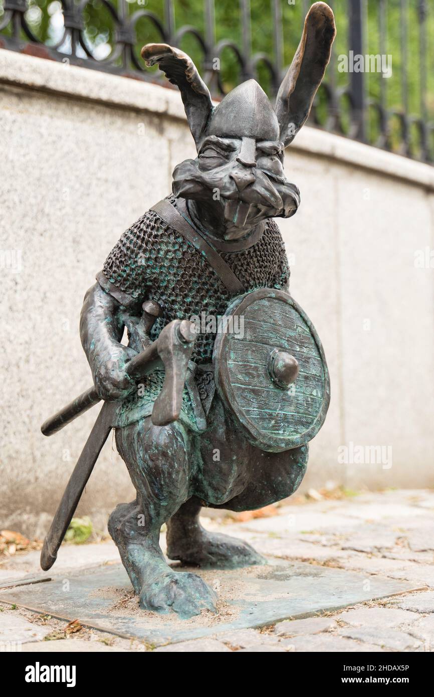 Sculpture of the Piast war rabbit with a shield and an ax Stock Photo ...