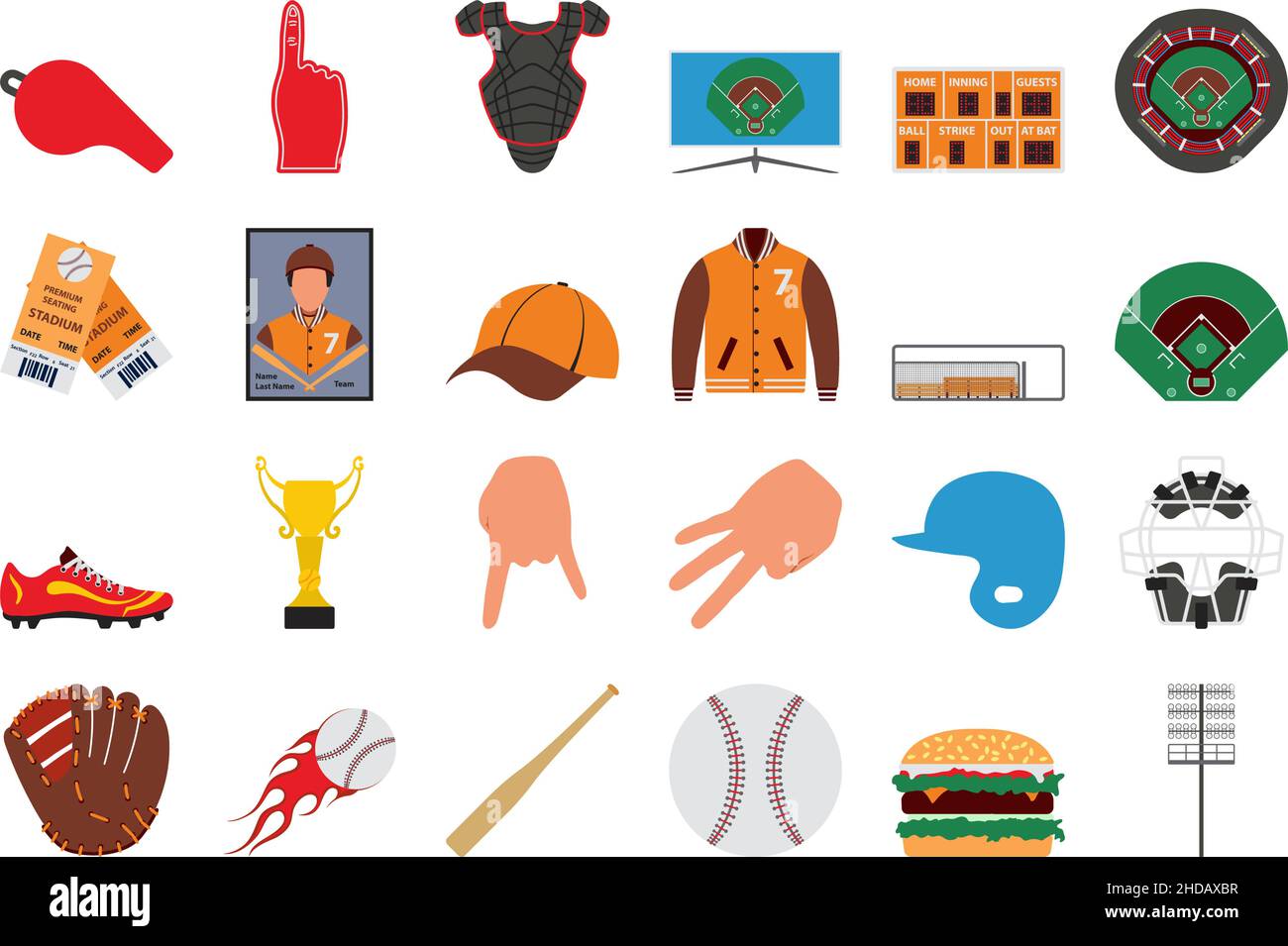 Baseball Icon Set. Flat Design. Fully editable vector illustration ...