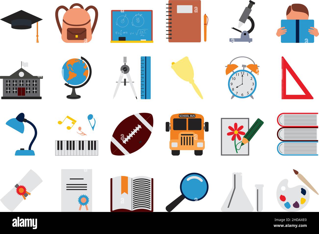 School Icon Set. Flat Design. Fully editable vector illustration. Text ...
