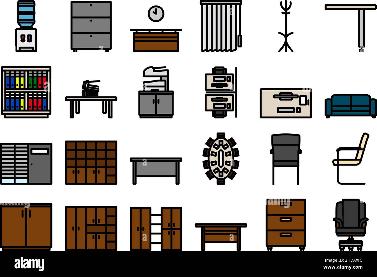 Office Icon Set. Editable Bold Outline With Color Fill Design. Vector ...