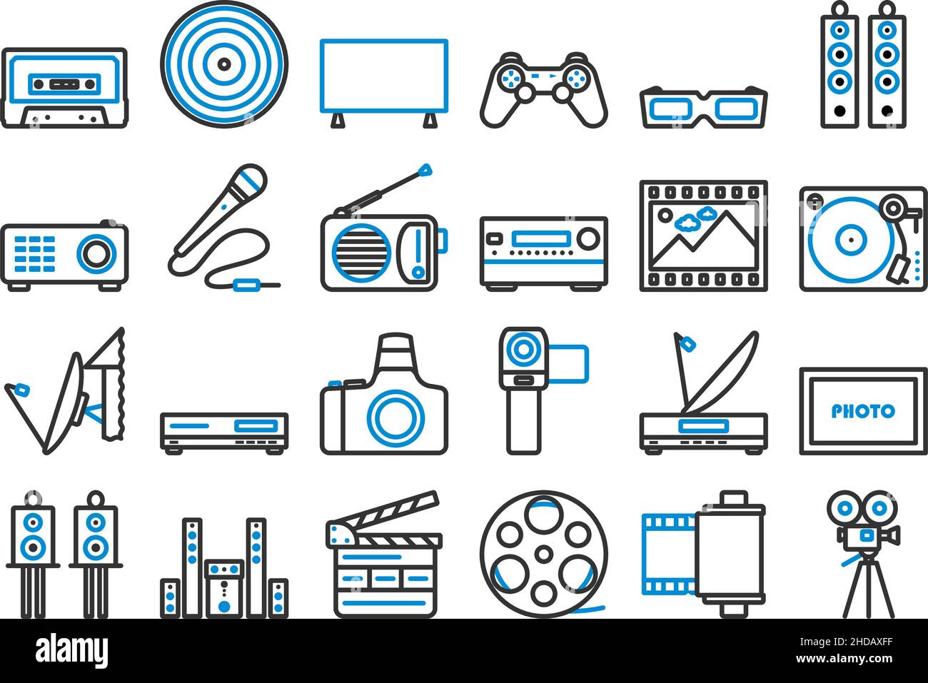 Multimedia Icon Set. Editable Bold Outline With Color Fill Design ...