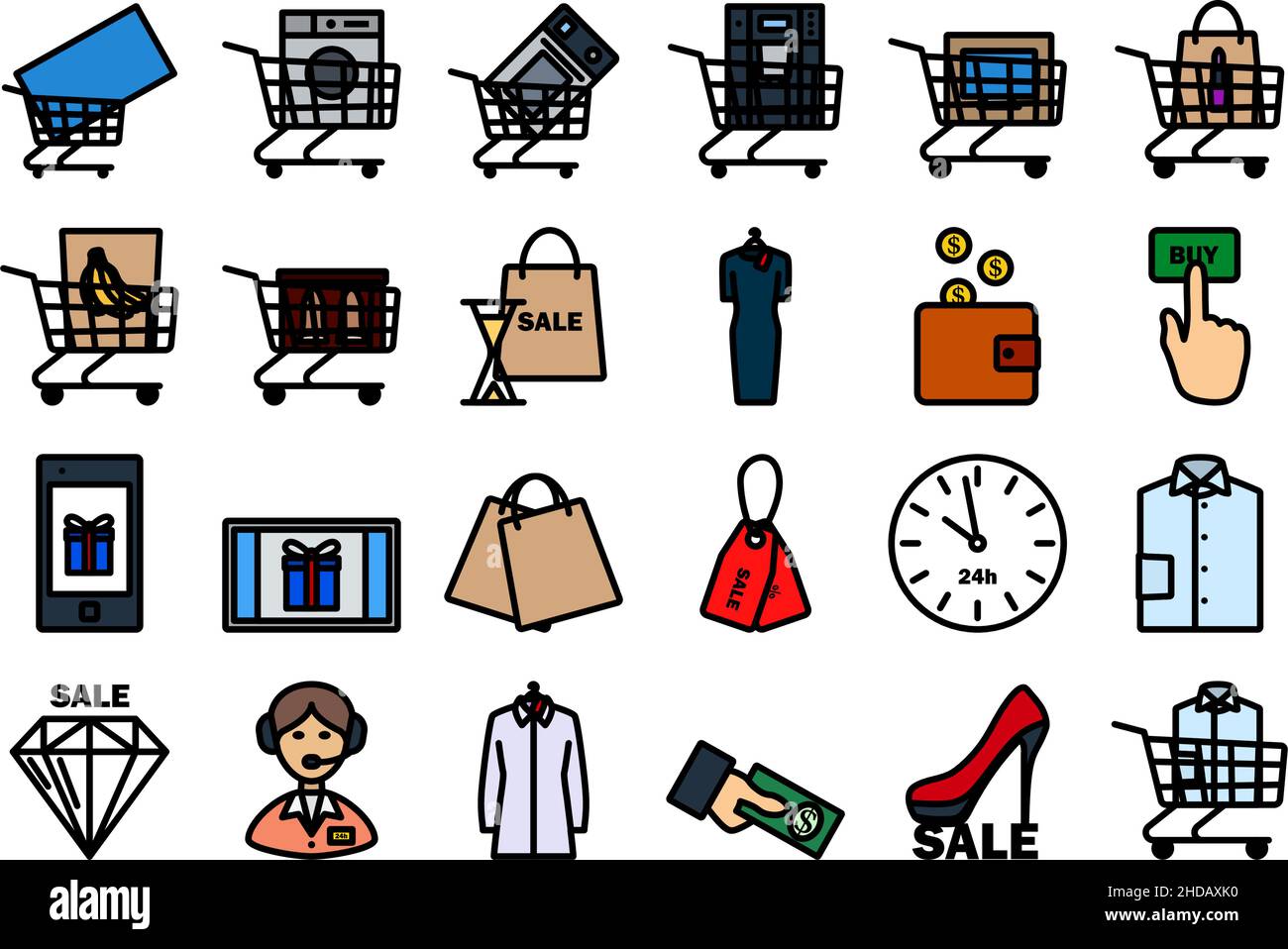 Sale Icon Set. Editable Bold Outline With Color Fill Design. Vector ...