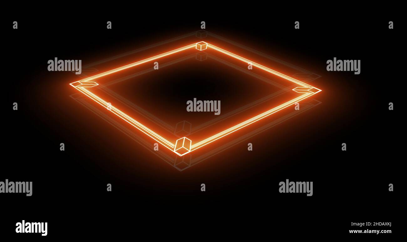 Image of orange neon boxing ring on black background Stock Photo - Alamy