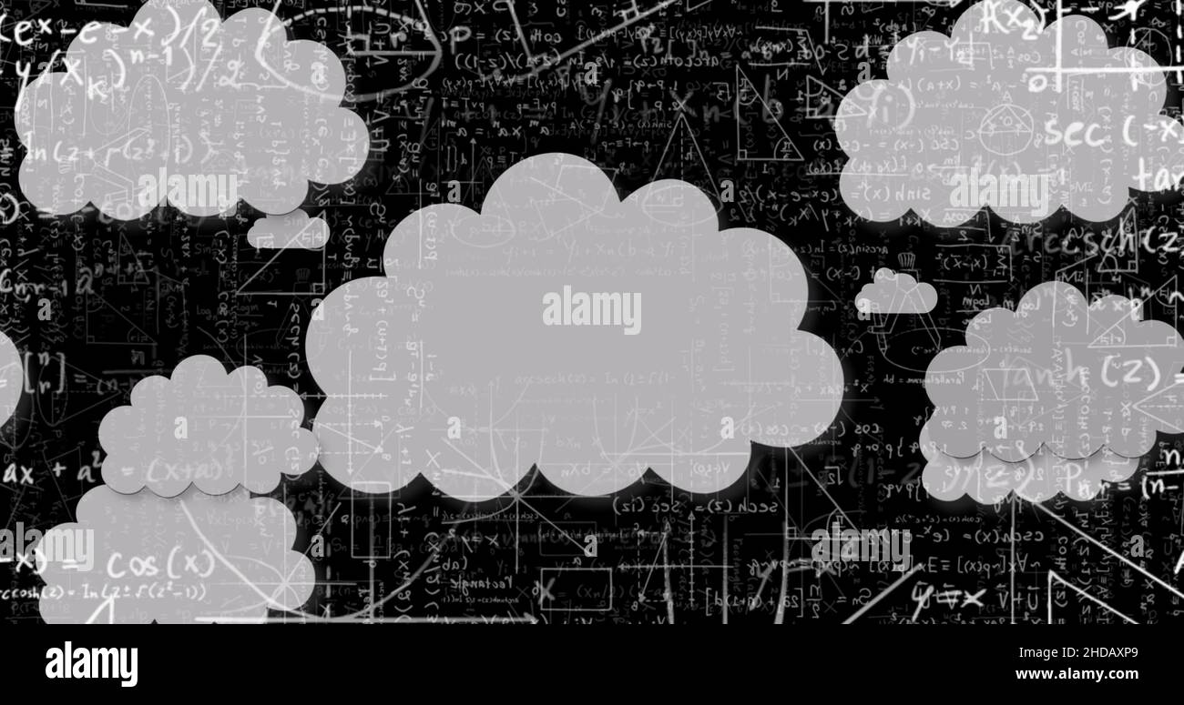 Image of clouds over math formulas on black background Stock Photo - Alamy