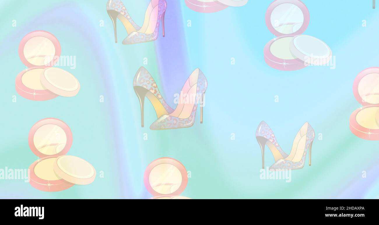 Image of falling shoes and over blue stripes background Stock Photo - Alamy