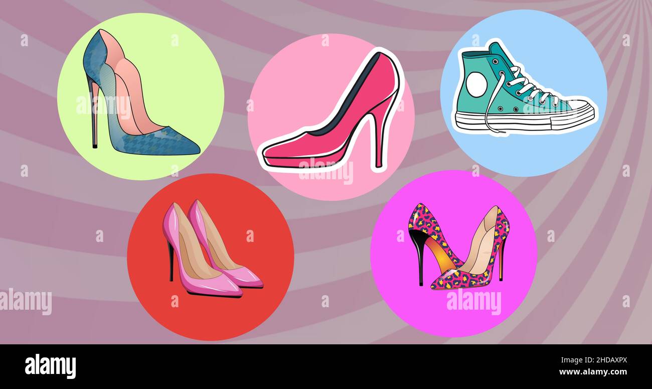 Image of falling shoes over purple stripes background Stock Photo - Alamy