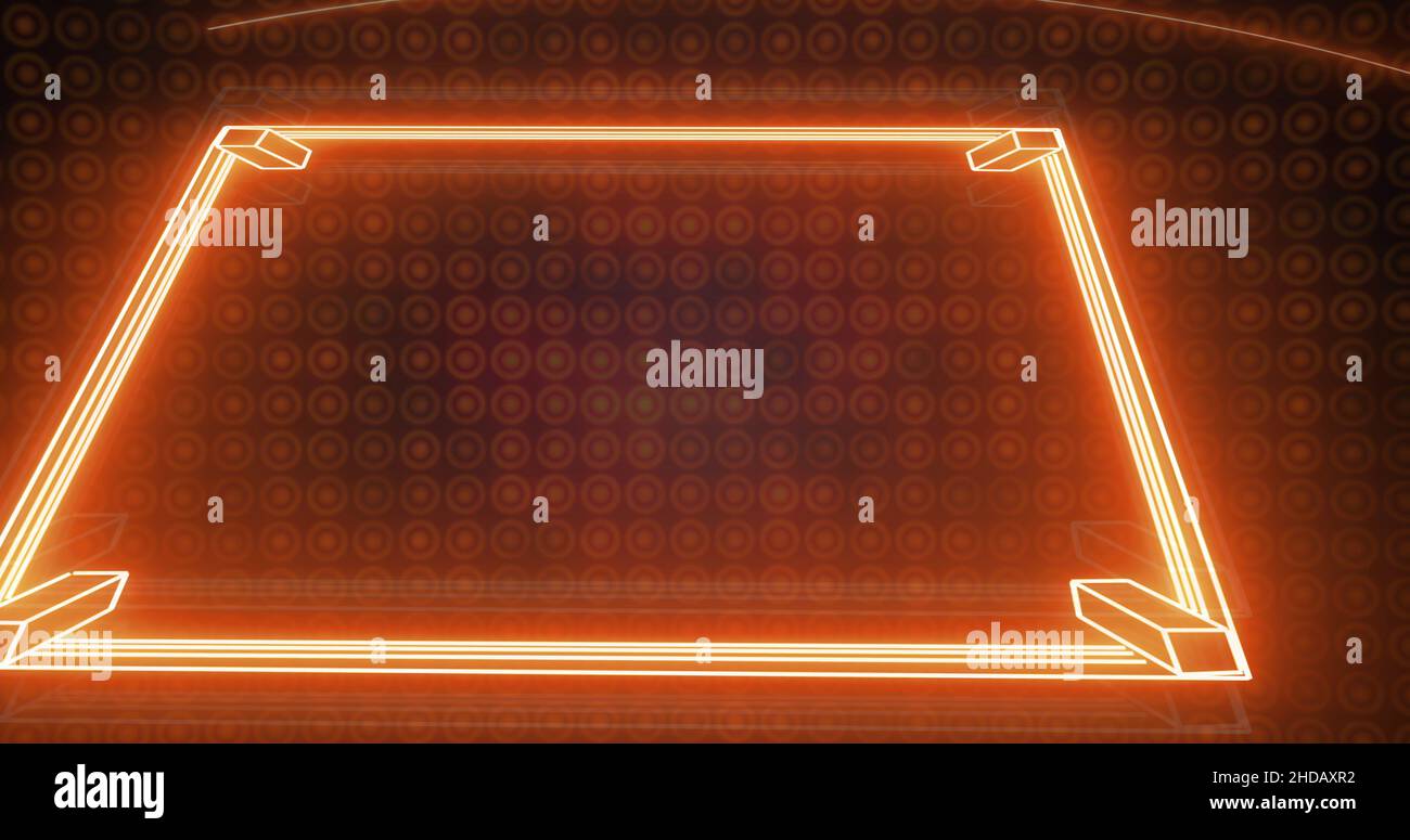 Image of orange neon boxing ring over circles in row on black ...