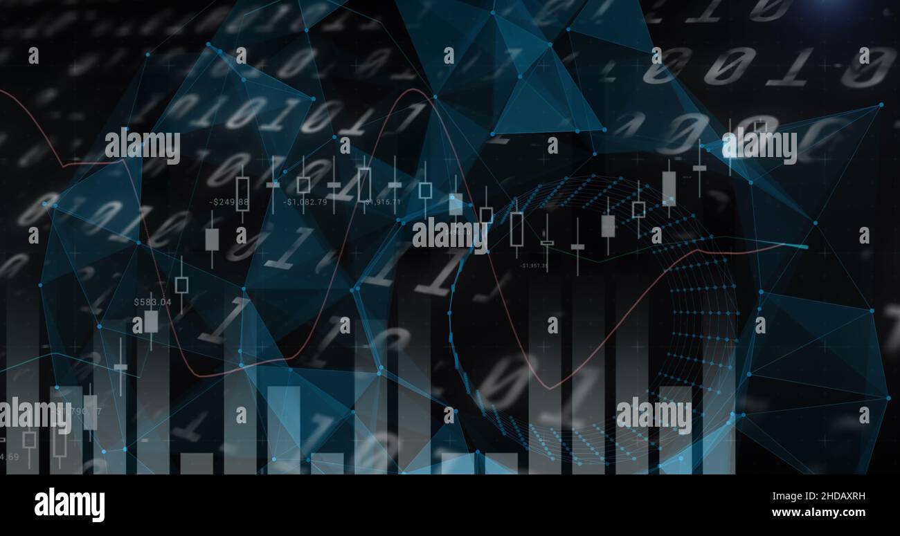 Image of data processing and diagrams on black background Stock Photo ...