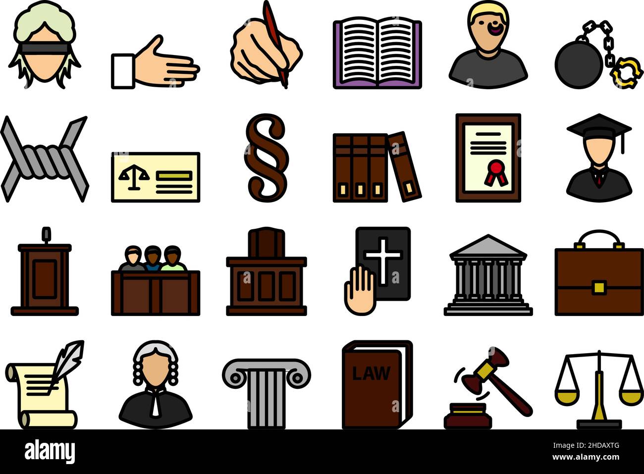 Lawyer Icon Set. Editable Bold Outline With Color Fill Design. Vector ...