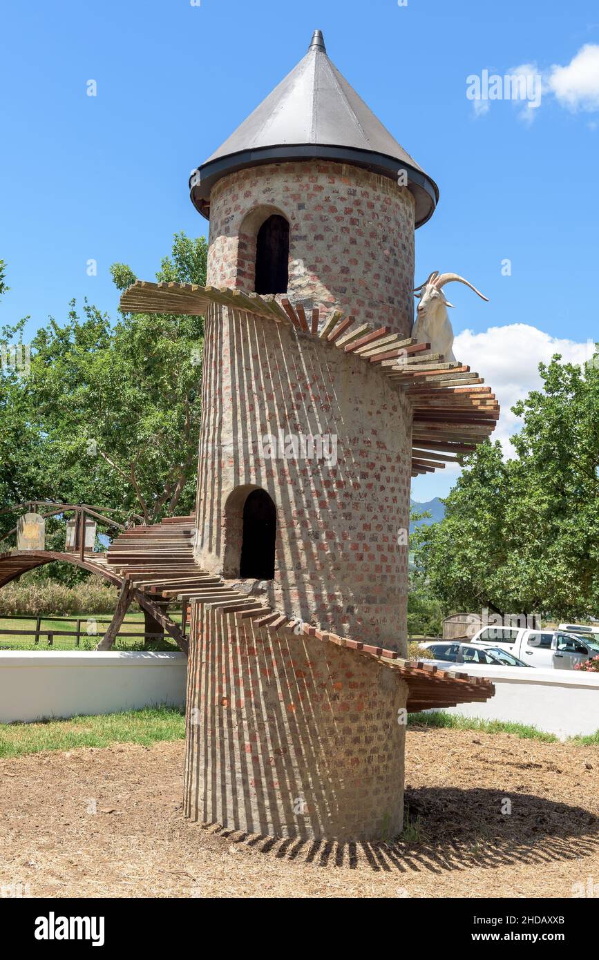 PAARL, SOUTH AFRICA - DEC 26, 2021: A goat on the goat tower at ...