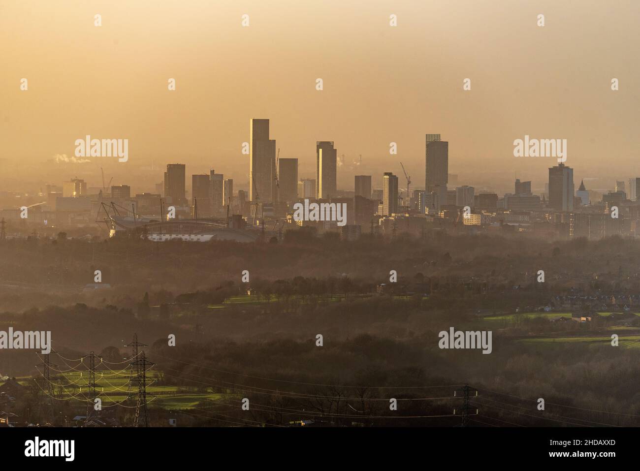The view of Manchester city centre from Hartshead Pike a hill in ...