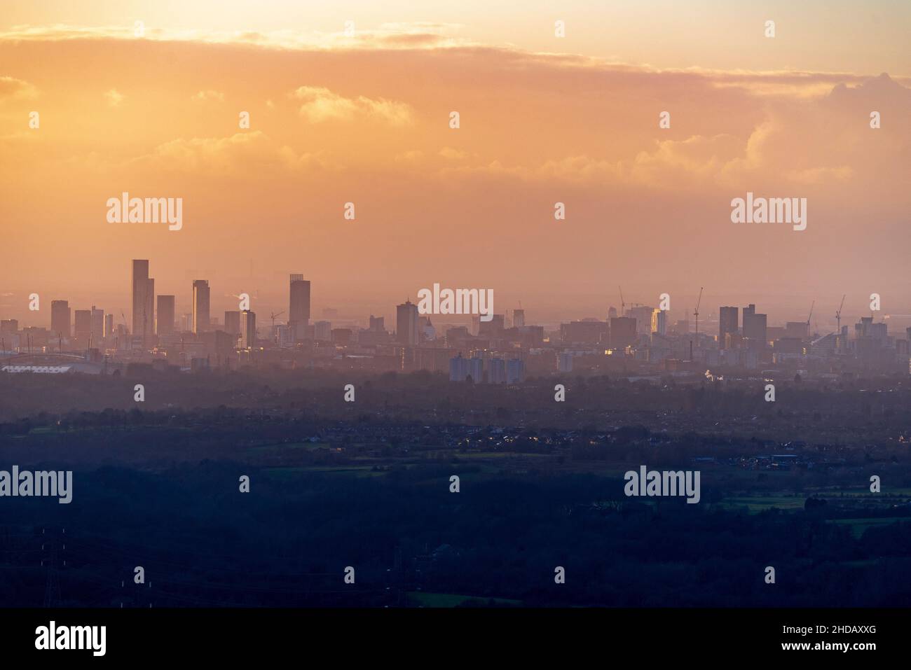 The view of Manchester city centre from Hartshead Pike a hill in ...