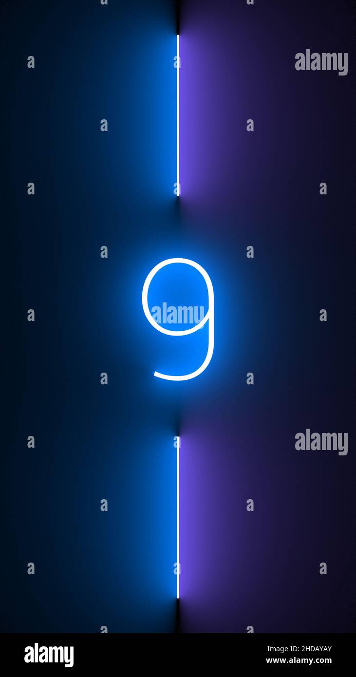 An illustration of a neon number 9 isolated on black background Stock ...