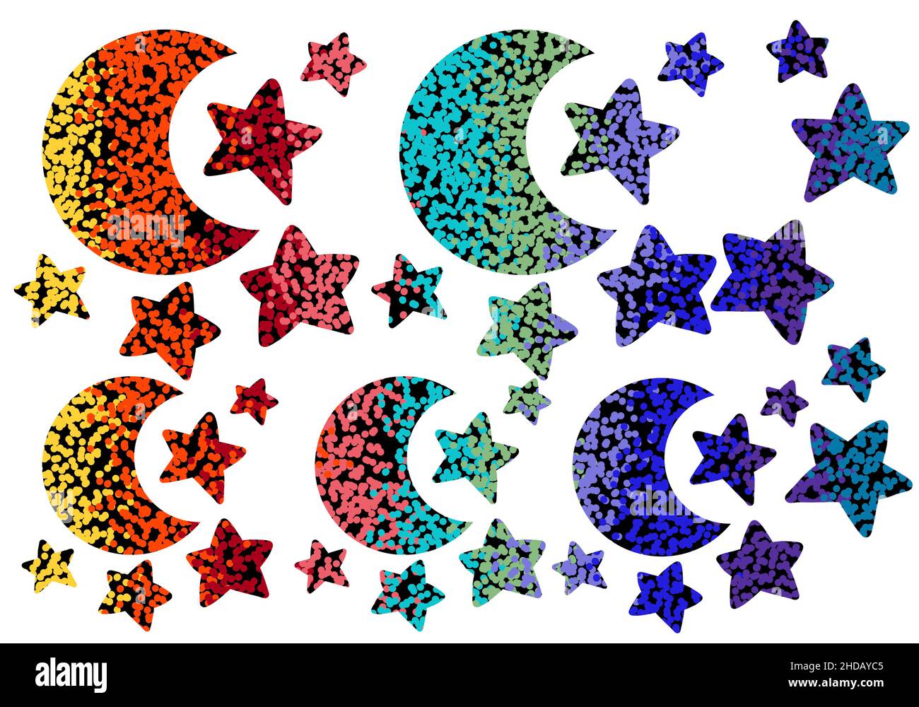 Set with coloured stars and moon for stickers and posters and cards and ...