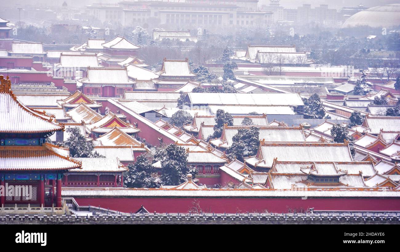 Beautiful shot of first snow in Beijing gugong palace Stock Photo - Alamy