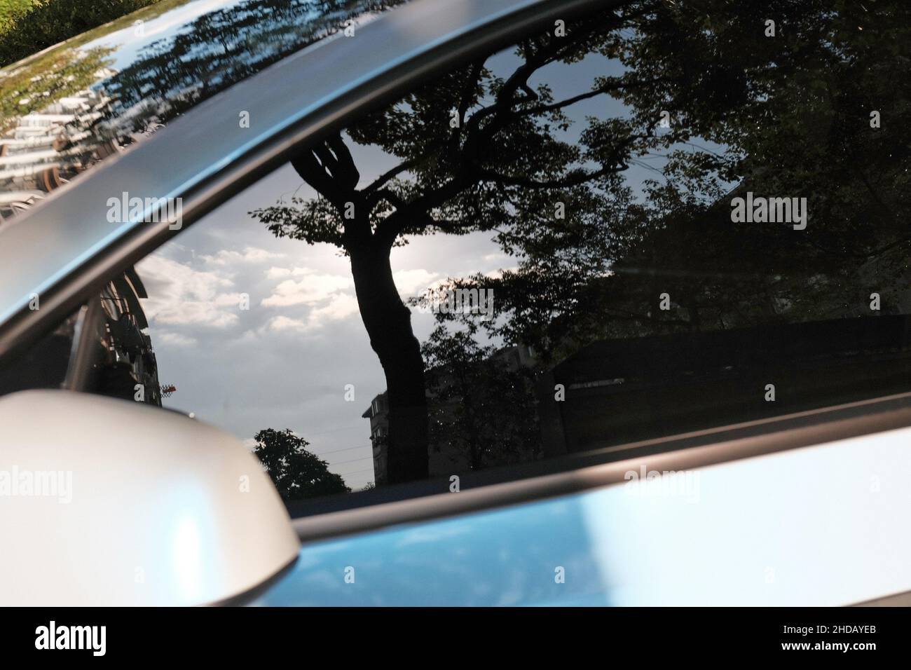 Reflection of dark trees on a car window Stock Photo - Alamy