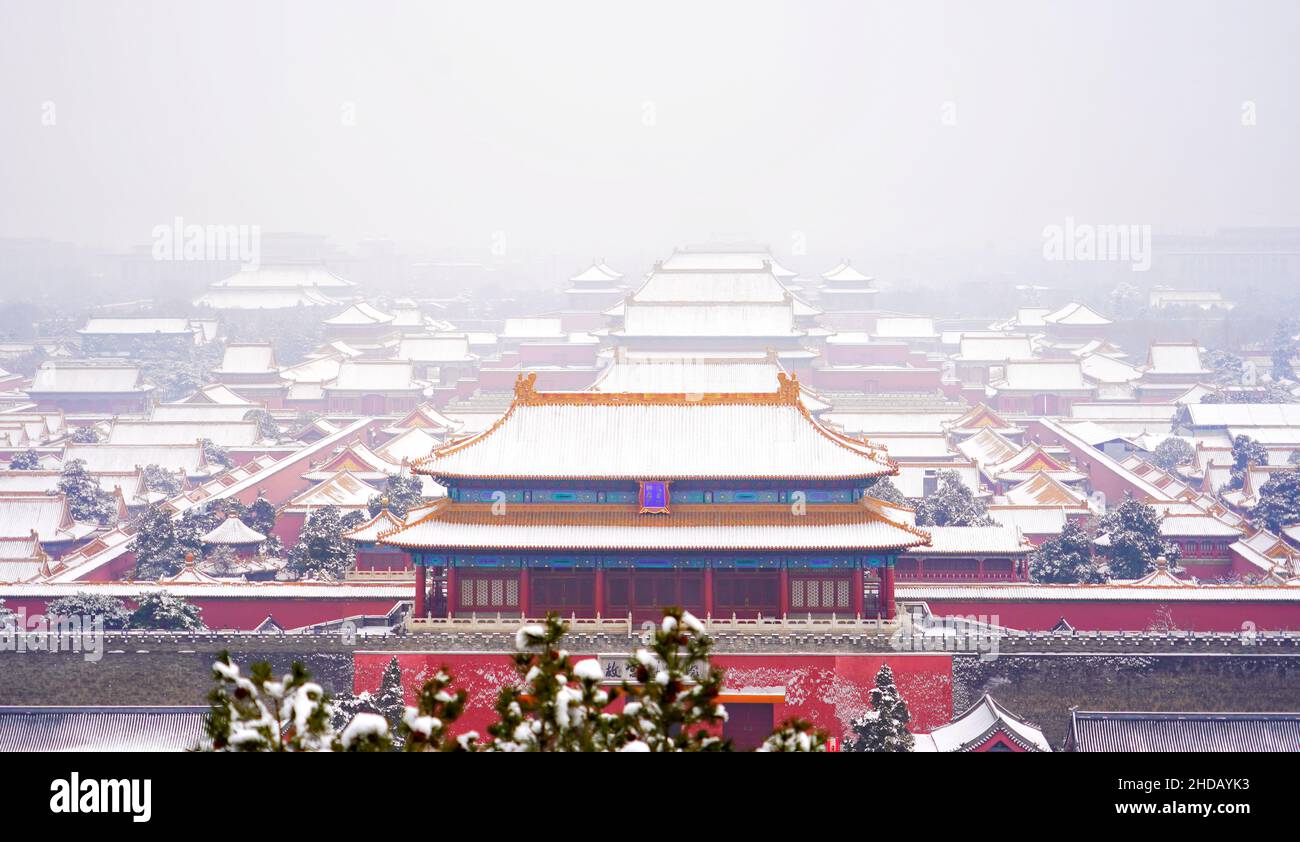 Beautiful shot of first snow in Beijing gugong palace Stock Photo - Alamy