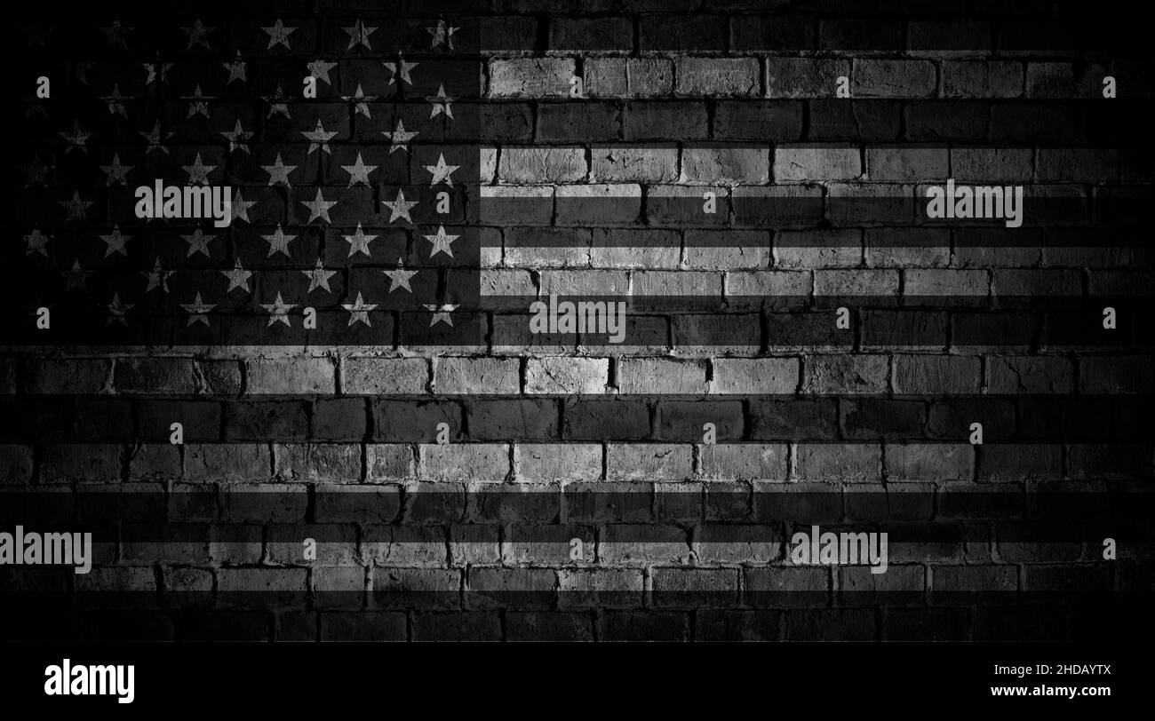 Flag of USA in grey scale on grunge brick wall Stock Photo - Alamy