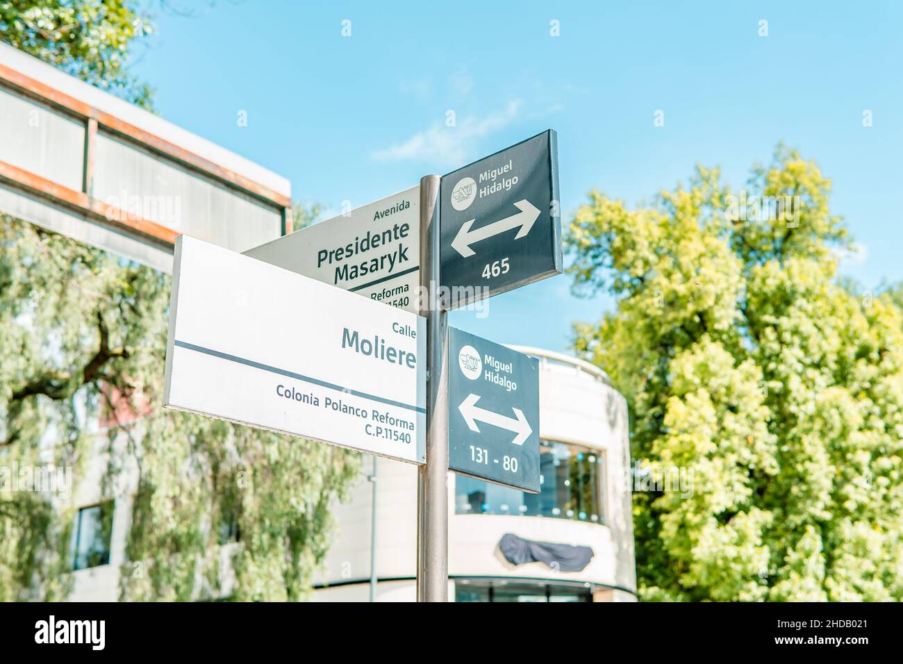 Avenida Presidente Masaryk and Moliere street signs in Polanco, Mexico ...