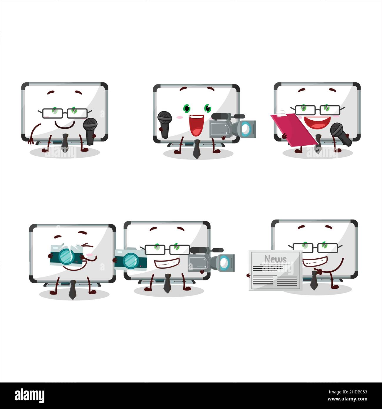 Character reporter white board cute mascot with microphone. Vector ...