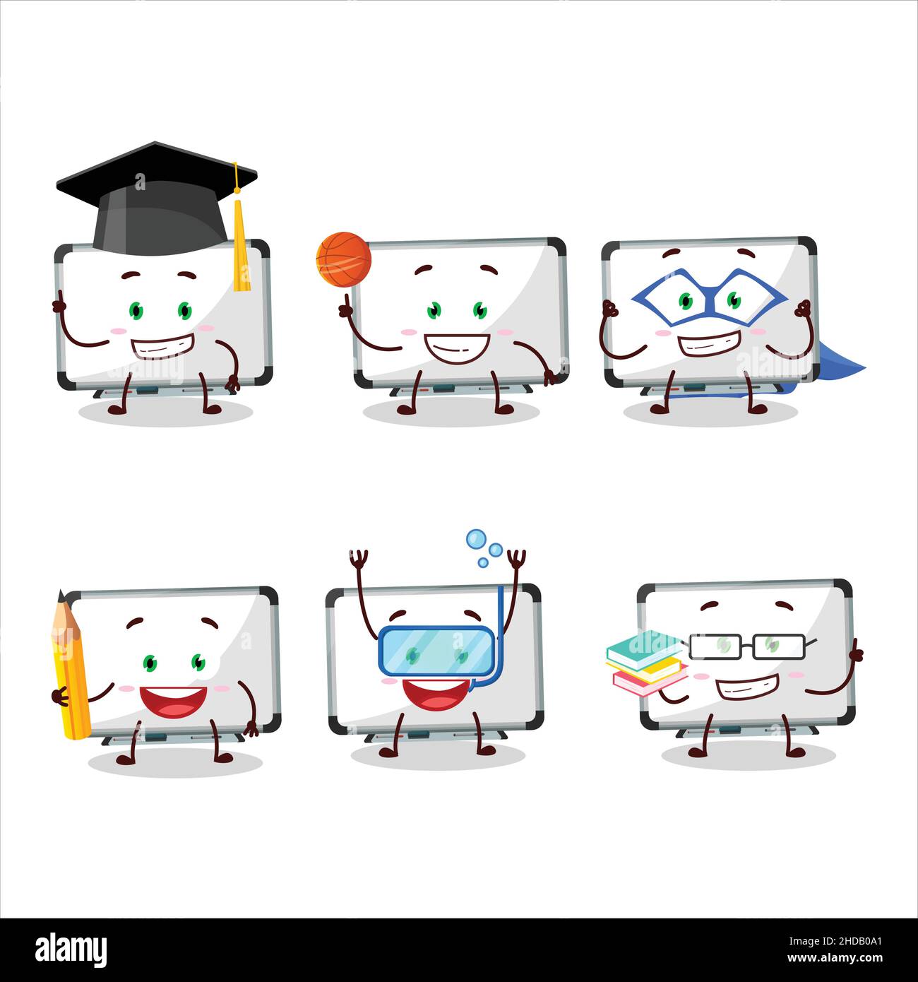 School student of white board cartoon character with various ...