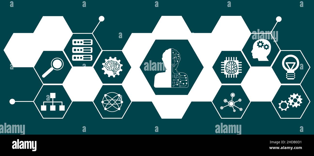 Concept of machine learning with connected icons Stock Photo - Alamy