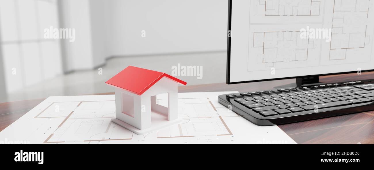 Architecture design, blueprint plan, residential building model, small ...