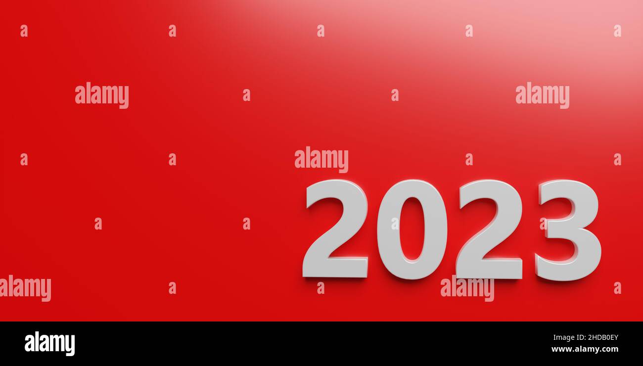 2023 New Year on red color background. White number, copy space ...