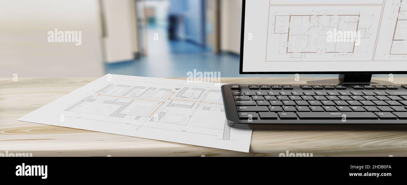 Architecture design, blueprint plan, architectural drawing on a ...
