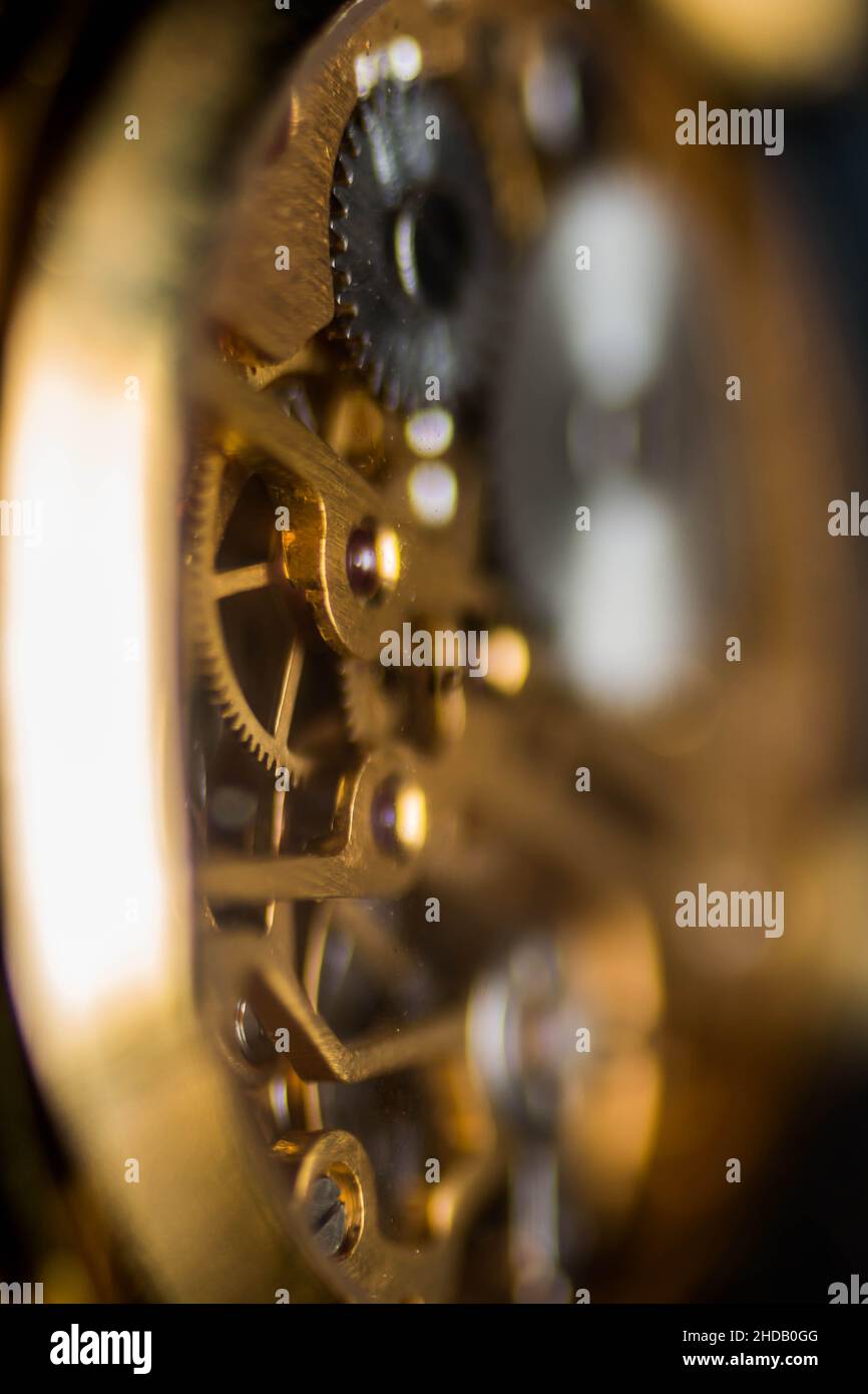 Selective focus shot of the detail of the internal mechanism of a ...