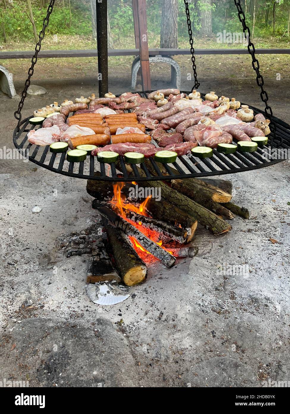 Organized place for cooking on vacation, barbecue, grill. Suspended ...